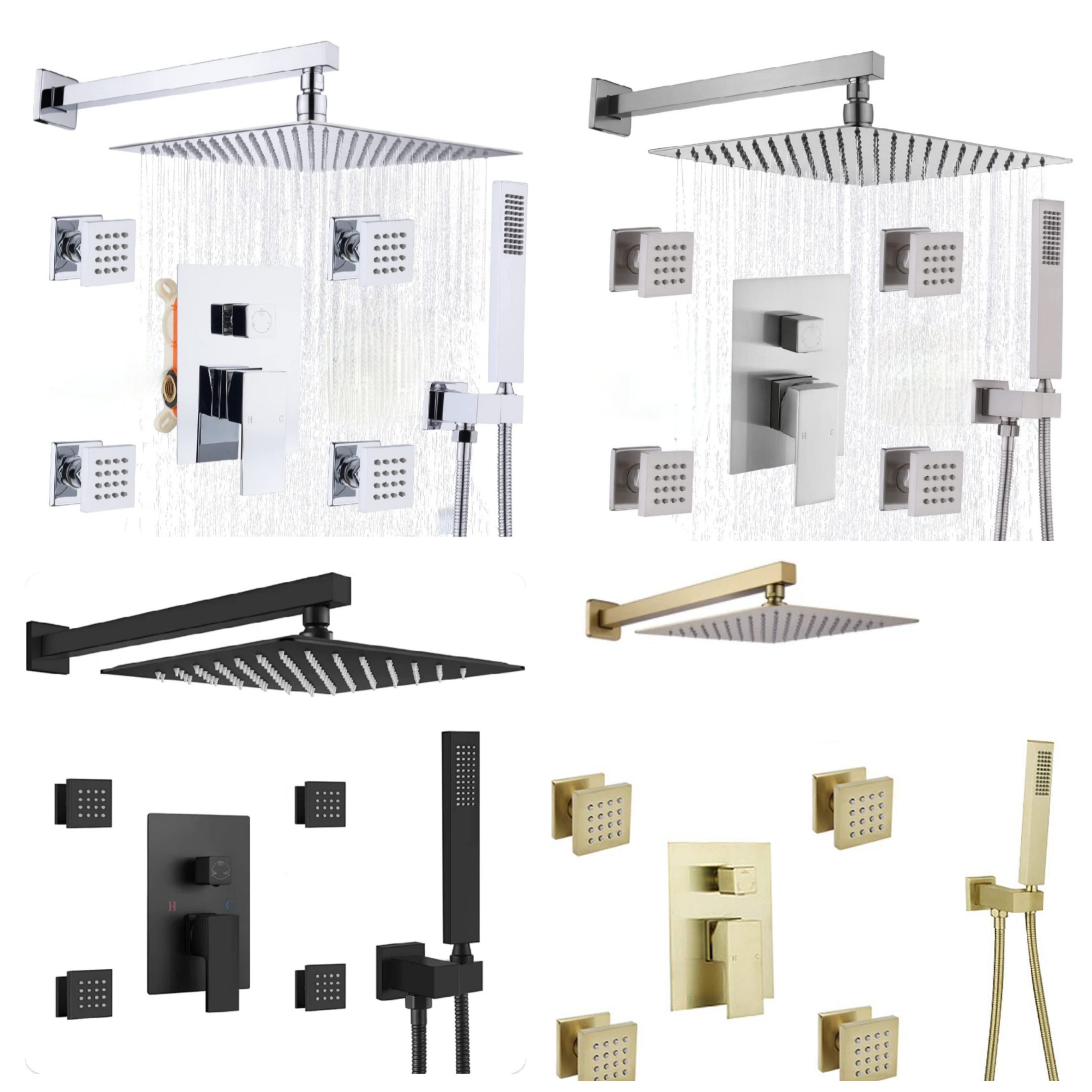 Rainfall Shower Systems with 4 Body Jets Wall Mounted – FaucetWorld